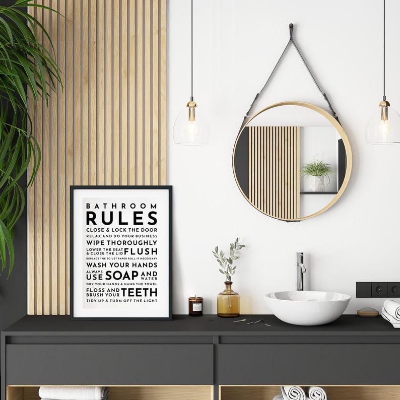 Set of 2 Courtesy Flush Black White Bathroom Poster Print Eyechart ...