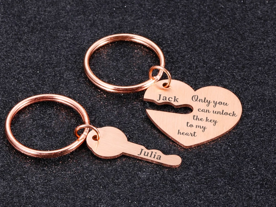 Personalized Couple Keychain Set Custom Heart Keychain Personalized 2 ...