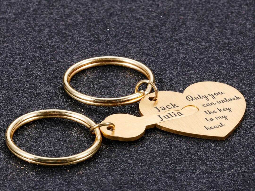 Personalized Couple Keychain Set Custom Heart Keychain Personalized 2 ...