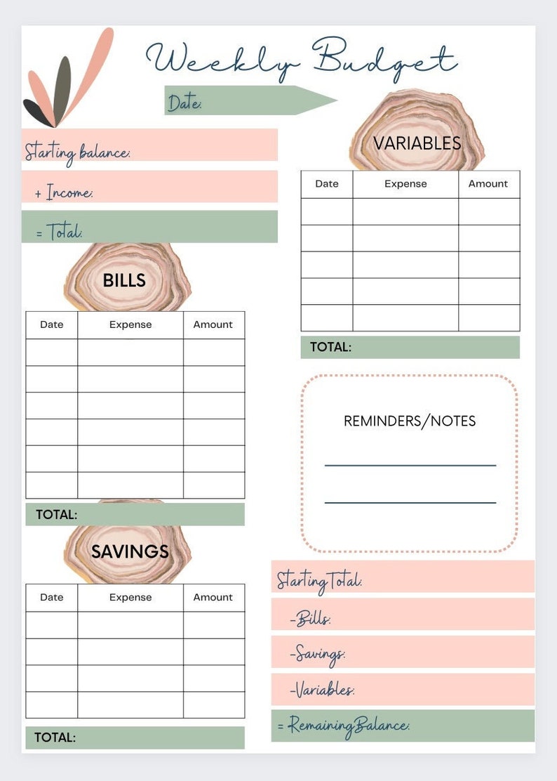 Printable Weekly Budget Sheet PDF - Etsy