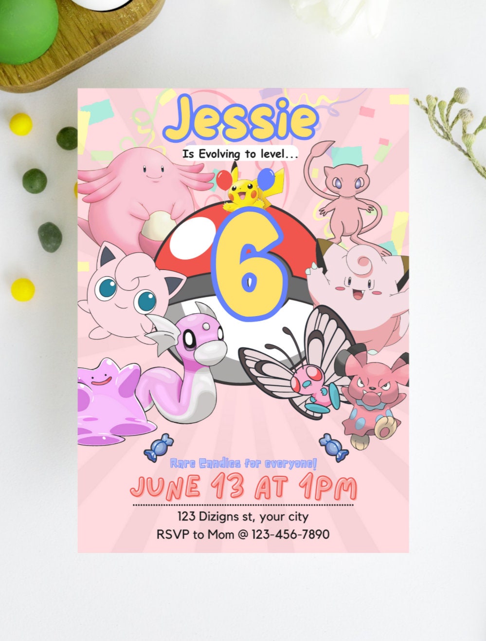 Pink Pikachu Invitation for Girls, Girl Pokemon Invitation, Pokemon ...
