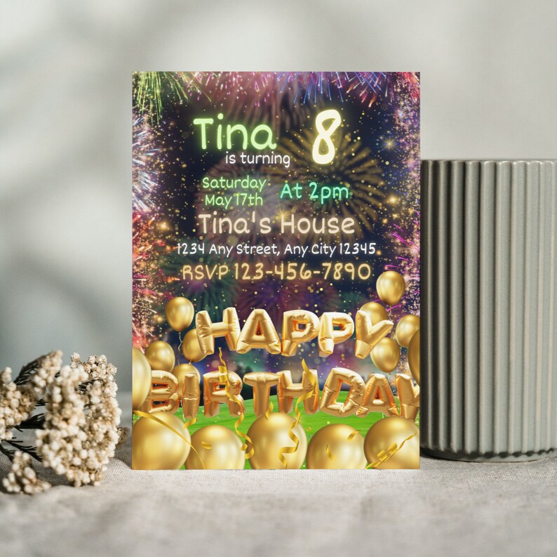 Customizable Fireworks Happy Birthday Invitation, Birthday Invite ...