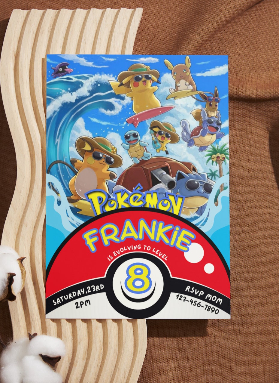 Pokemon Surf Party Birthday Invitation | Squad Pool Party Invitation ...