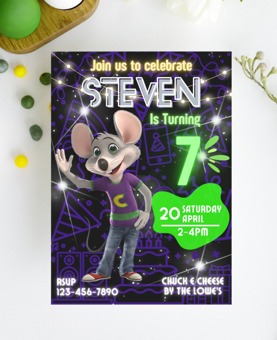 Chuck E Cheese Birthday Invitations | Printable Chuck E Cheese Party Invite | Chuck Evite ...