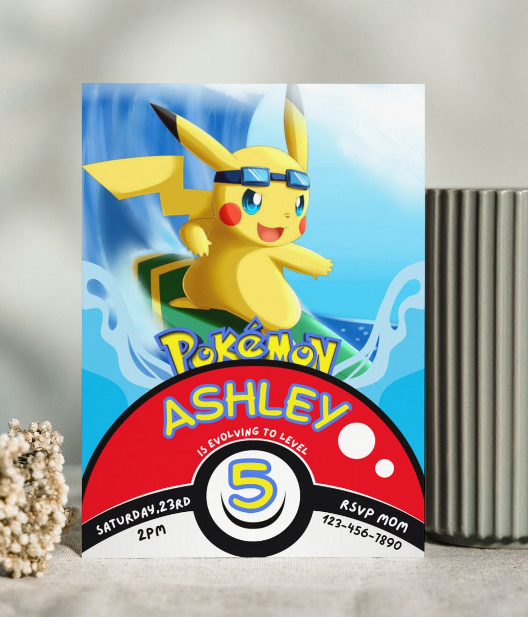 Pokemon Surf Party Birthday Invitation | Pikachu Pool Party Invitation ...