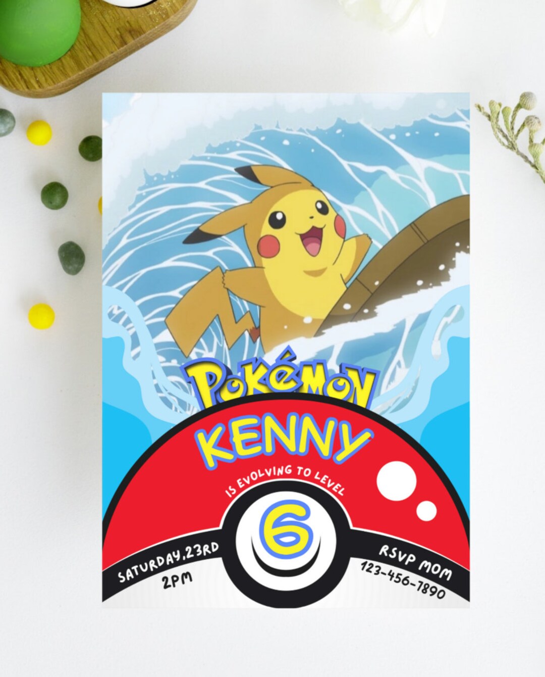 Pokemon Surf Party Birthday Invitation | Pikachu Pool Party Invitation ...