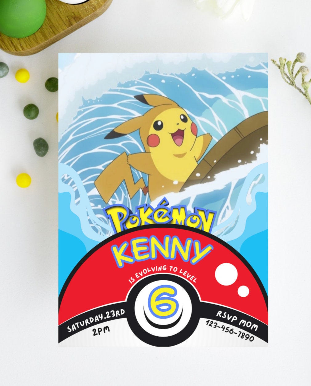 Pokemon Surf Party Birthday Invitation | Pikachu Pool Party Invitation ...