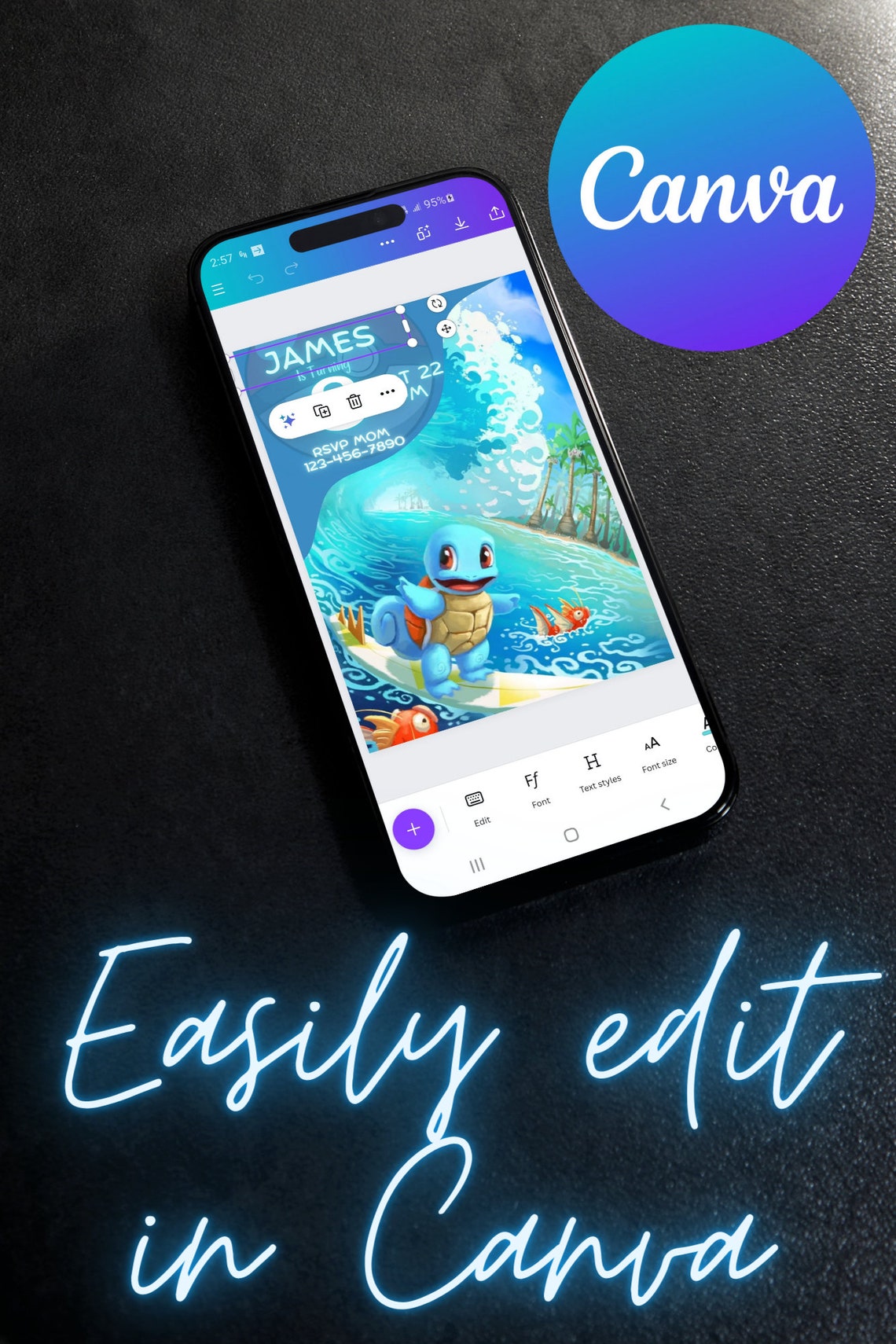 Pokemon Surf Party Birthday Invitation | Squirtle Pool Party Invitation ...