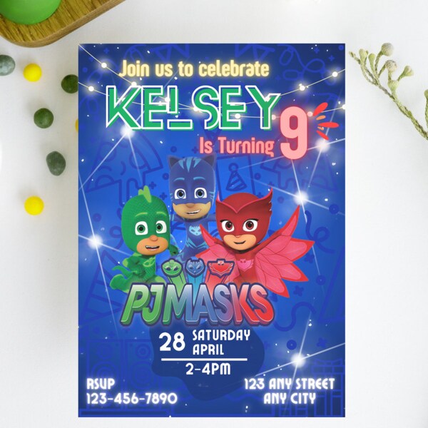 Pj Masks Kids Birthday Invitation - Etsy