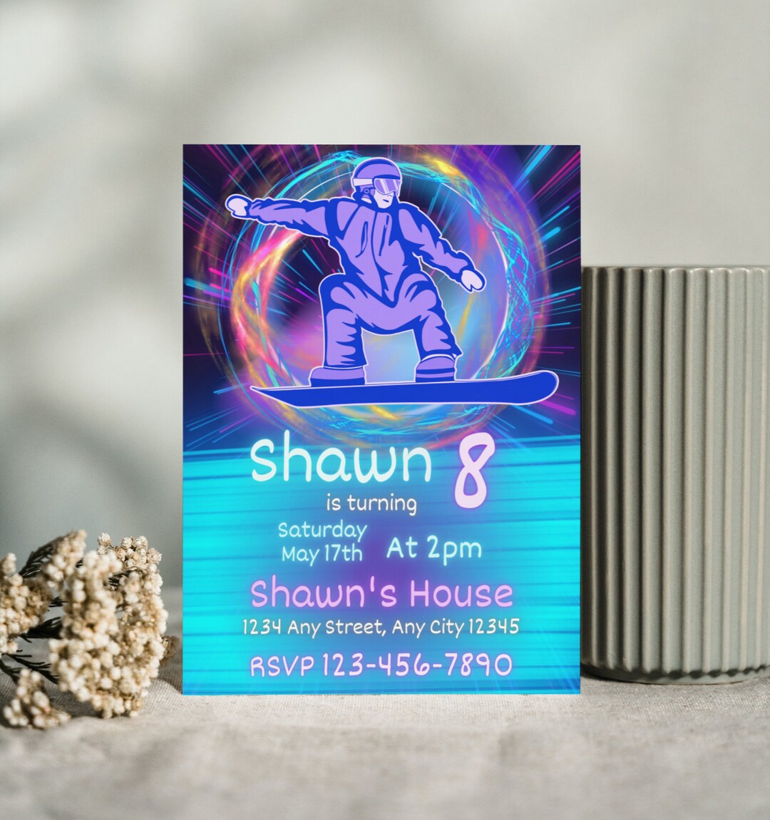 Snowboard Birthday Invitation | Snowboard Invite, Snowboard Party ...
