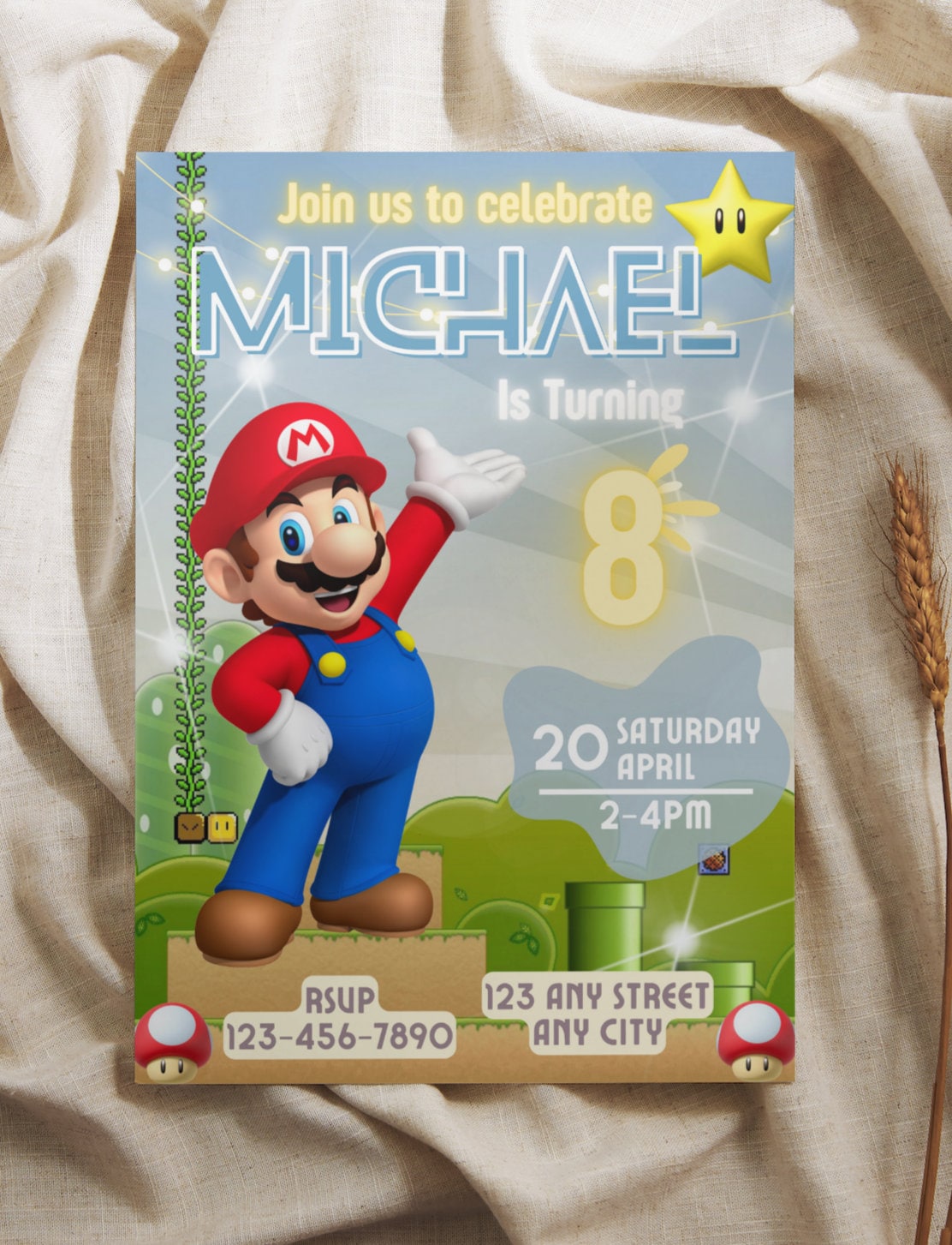 Mario Bros Invitation, Super Mario Birthday Invitation, Super Brothers ...