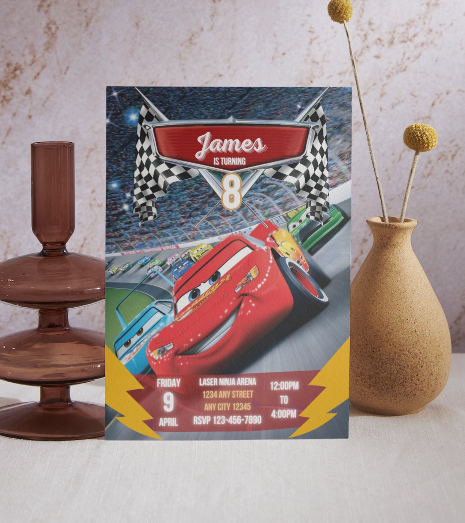 Cars Birthday Invitation | Lightning Mcqueen Invitation, Kids Birthday ...