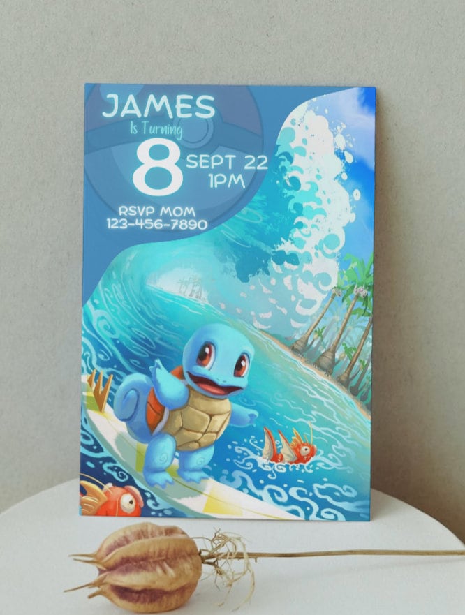Pokemon Surf Party Birthday Invitation Squirtle Pool Party Invitation ...