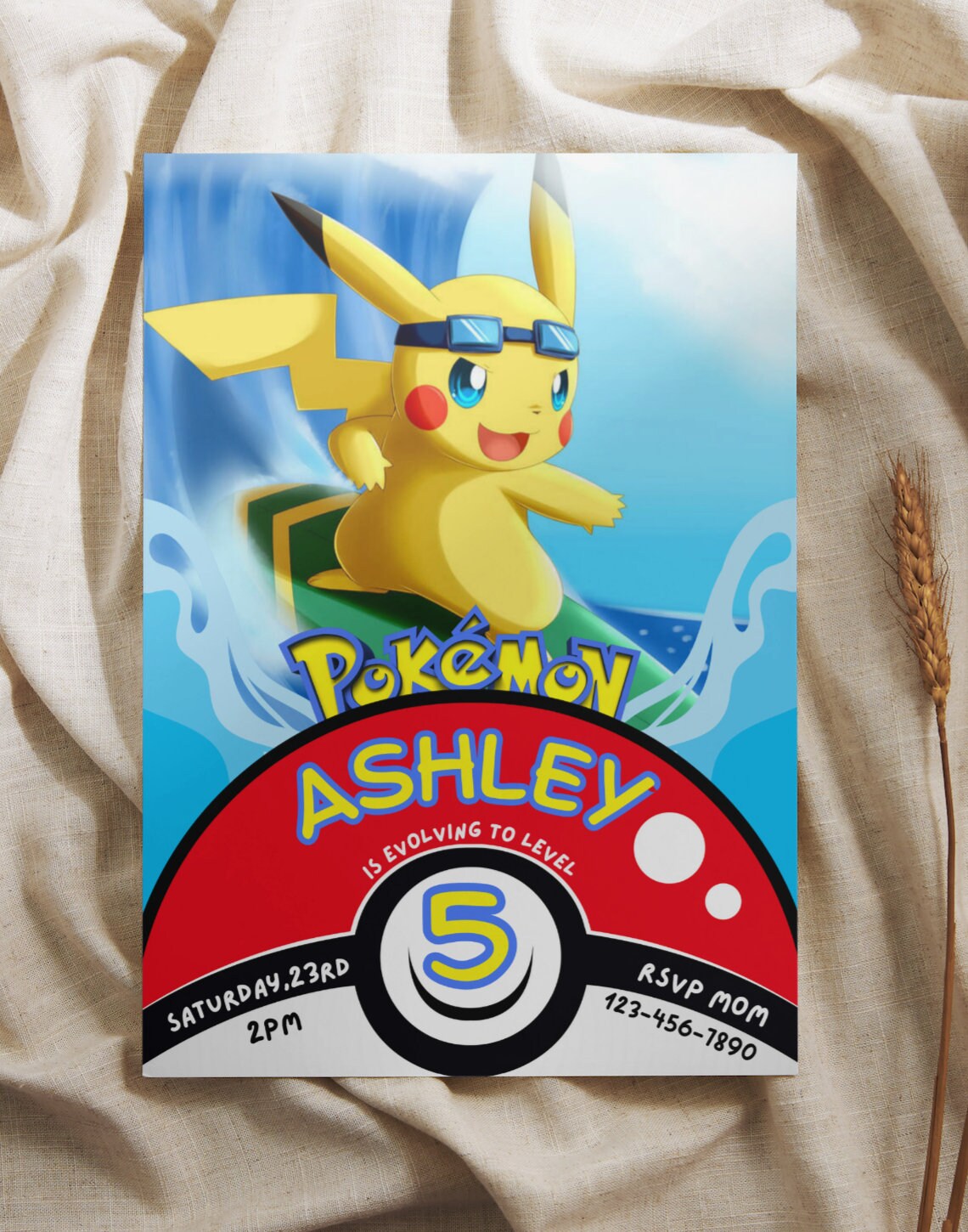 Pokemon Surf Party Birthday Invitation | Pikachu Pool Party Invitation ...