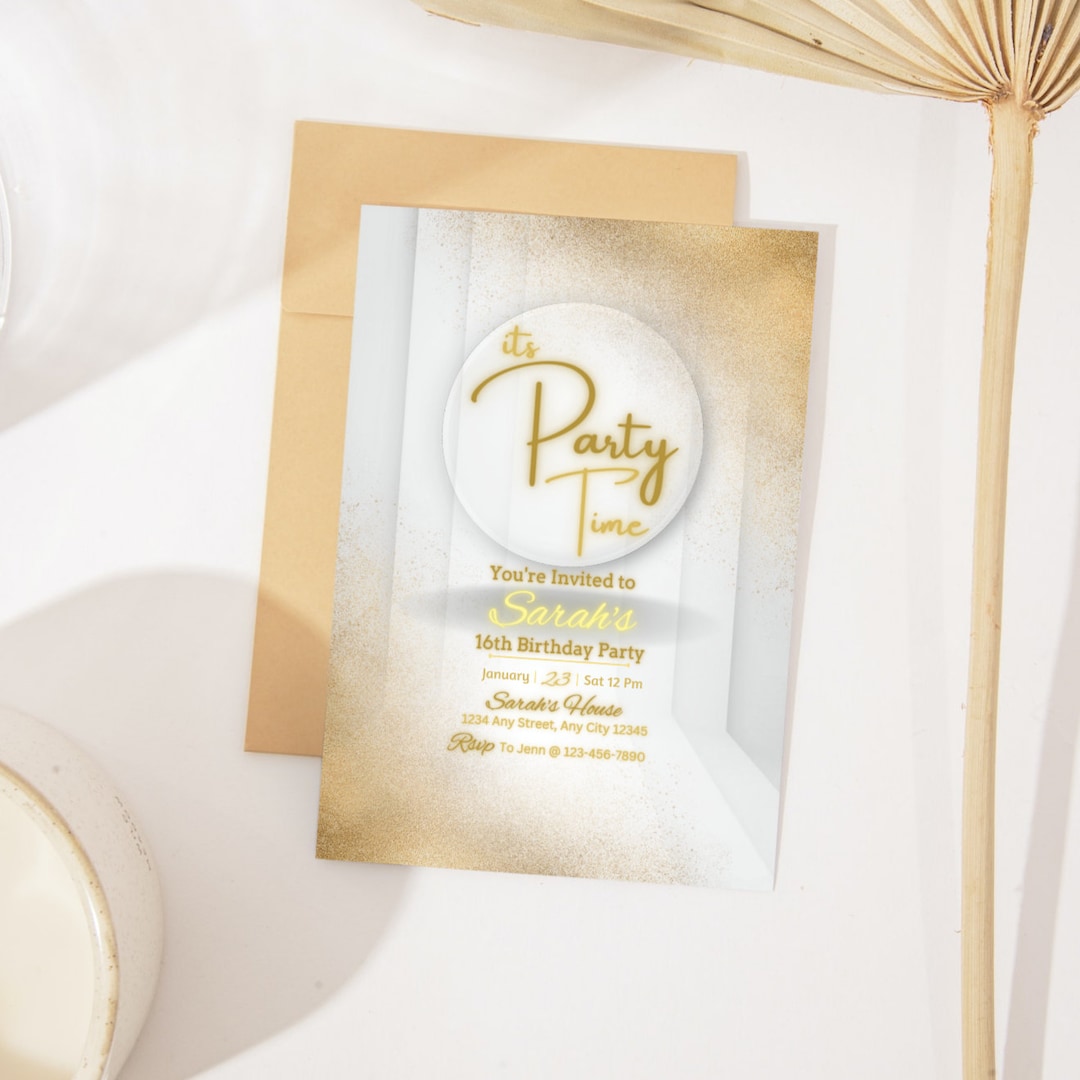 White Gold Dust Birthday Invitation: Editable Party Evite (digital ...