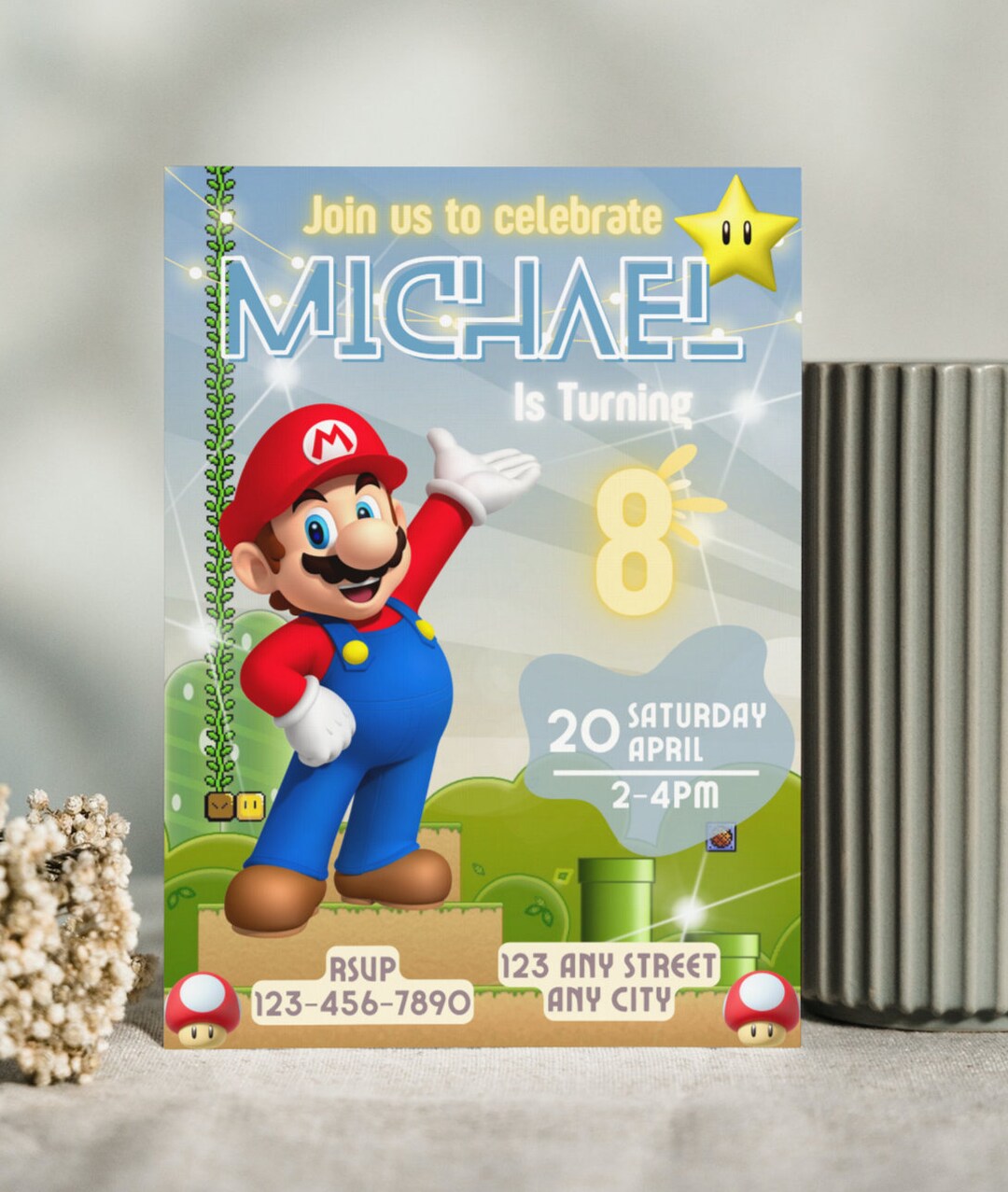 Mario Bros Invitation, Super Mario Birthday Invitation, Super Brothers ...
