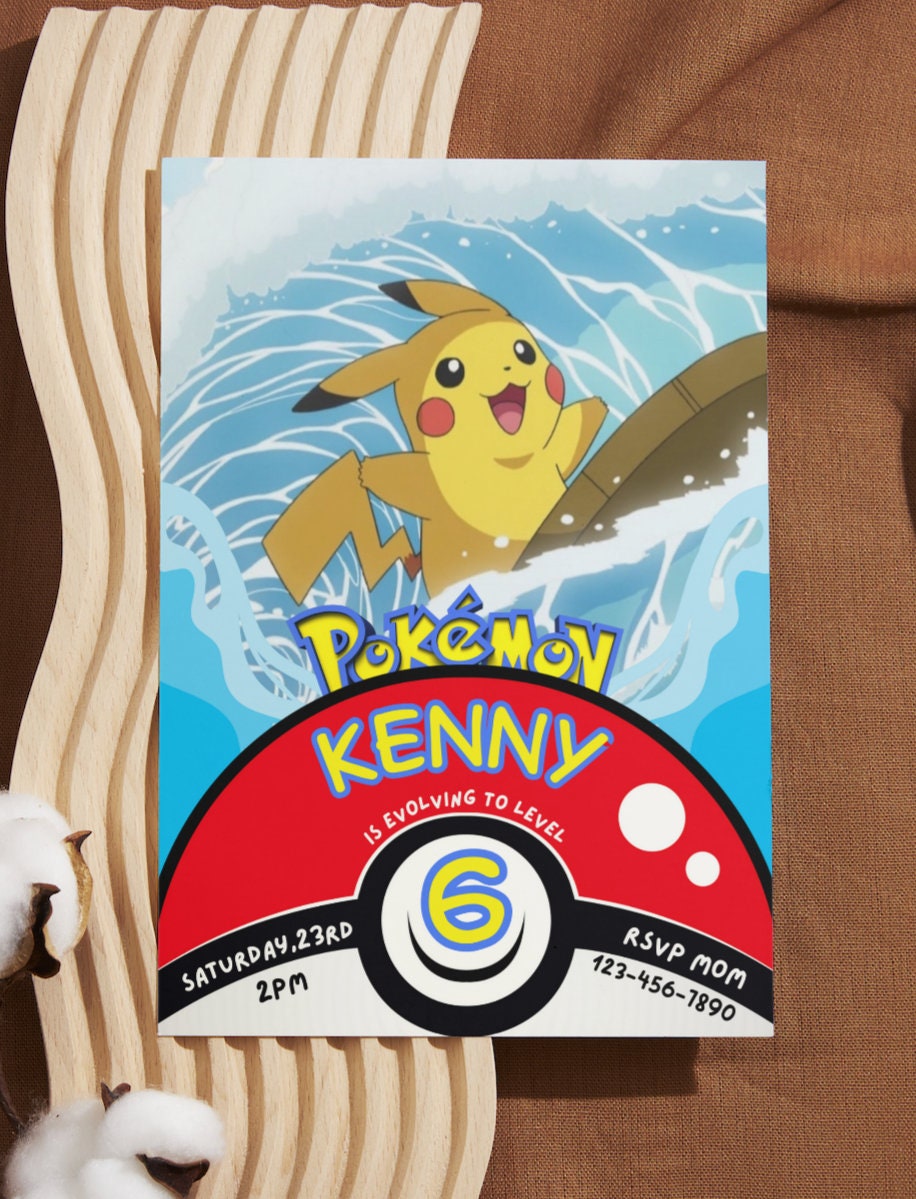 Pokemon Surf Party Birthday Invitation | Pikachu Pool Party Invitation ...