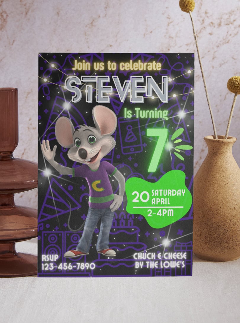 Chuck E Cheese Birthday Invitations | Printable Chuck E Cheese Party ...