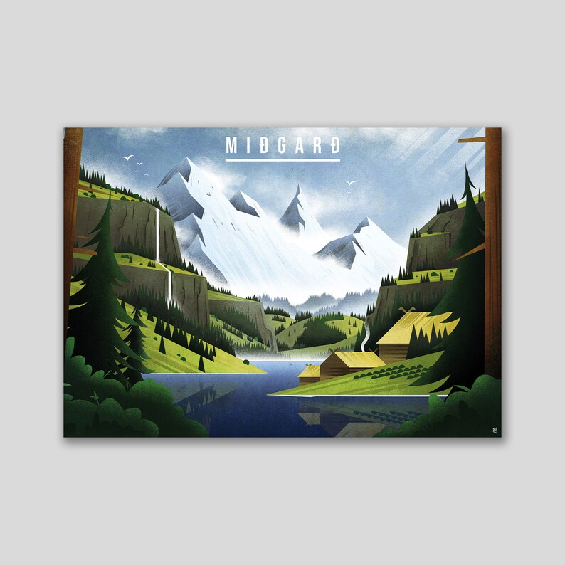 Midgard, Norse Mythology Poster Vintage Style Viking Poster, Middle ...