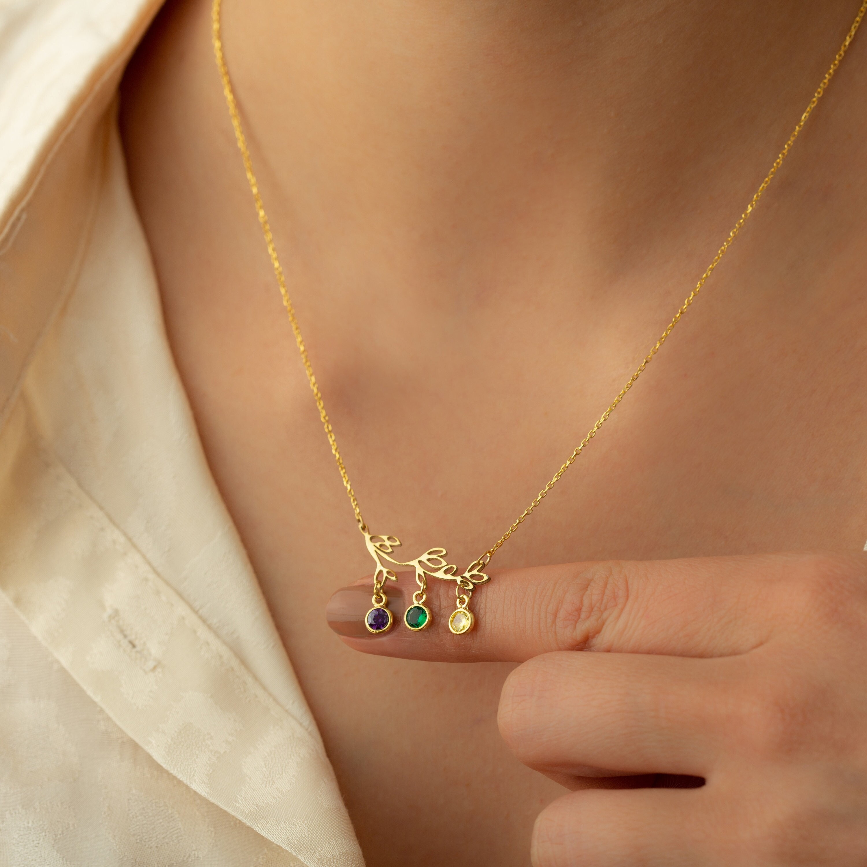 Birthstone Family Necklace 14K Solid Gold Family Necklace - Etsy