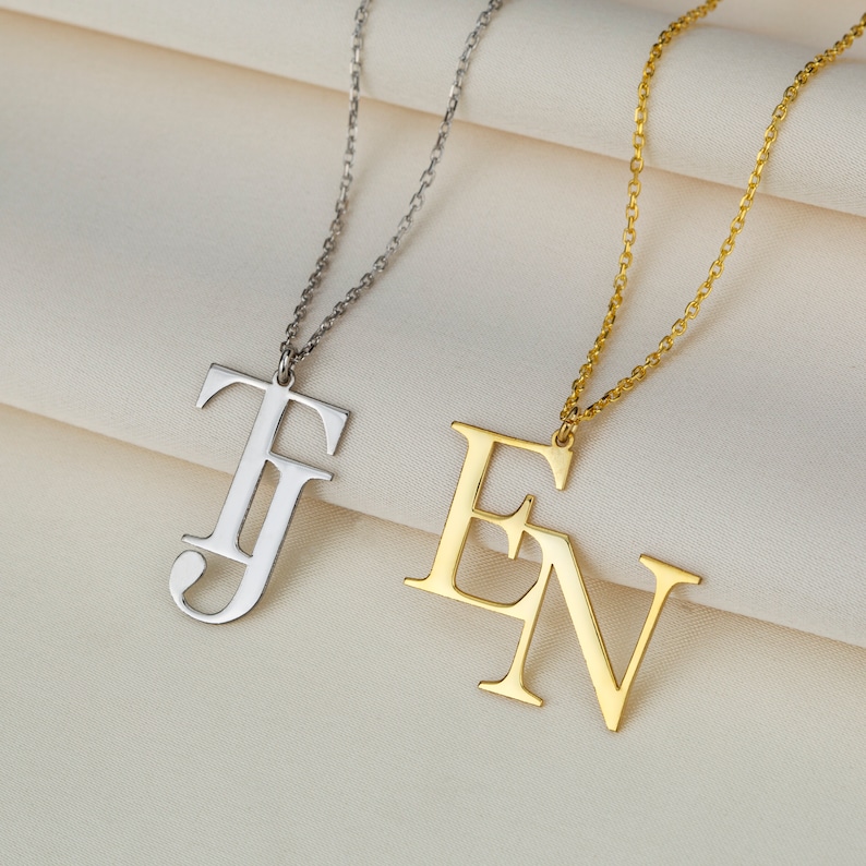 Double Initials Necklace Double Initial Necklace Custom Two - Etsy
