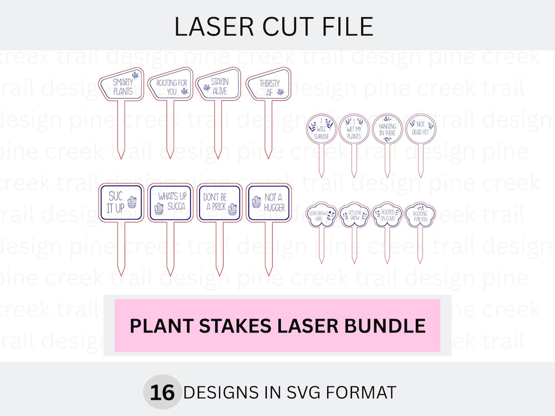 16 Plant Stakes SVG File Set for Laser Cutting, Glowforge Plant Marker ...