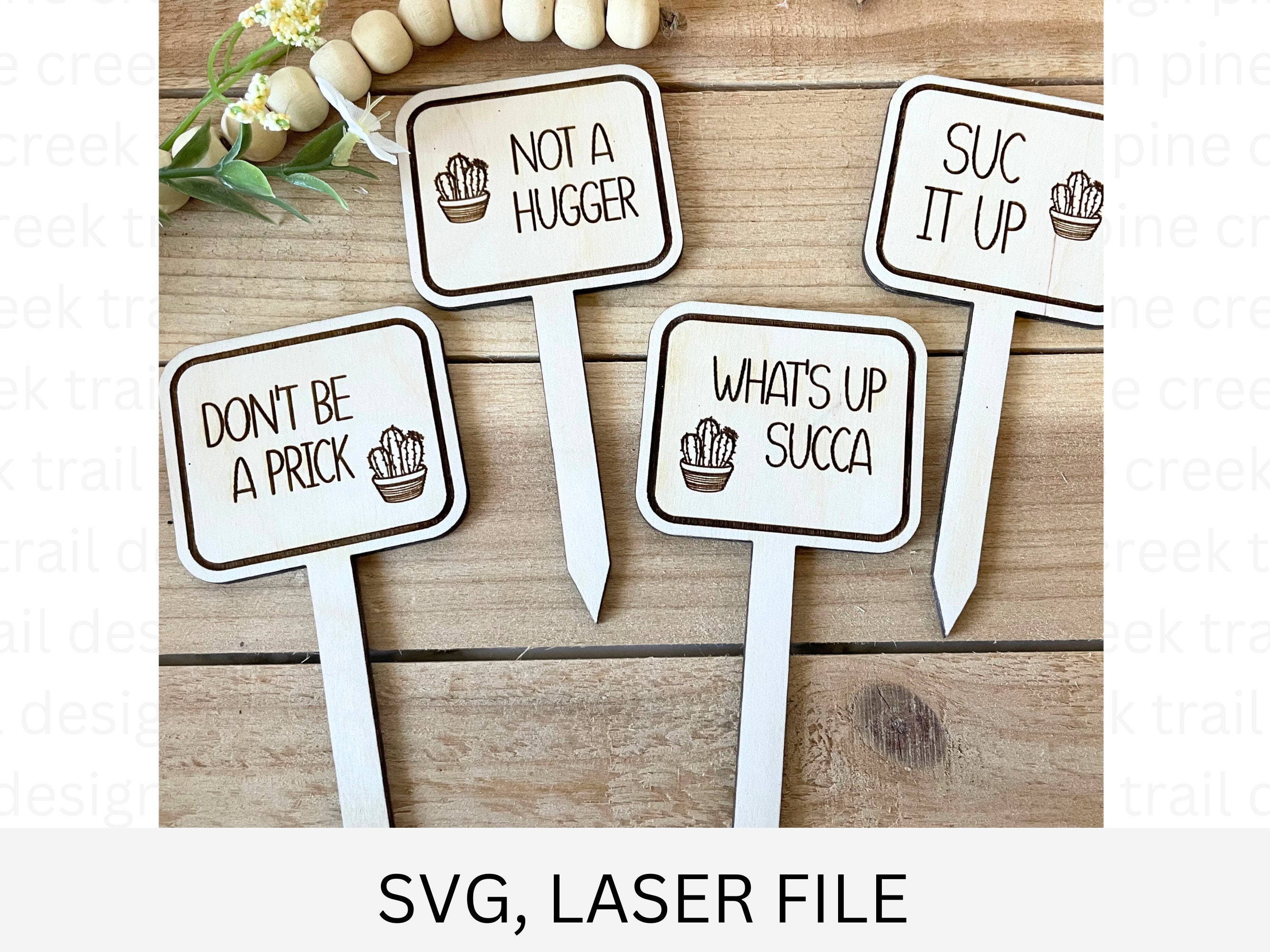 Set of 4 Punny Plant Stakes Svg/glowforge Laser Files Funny Plant ...