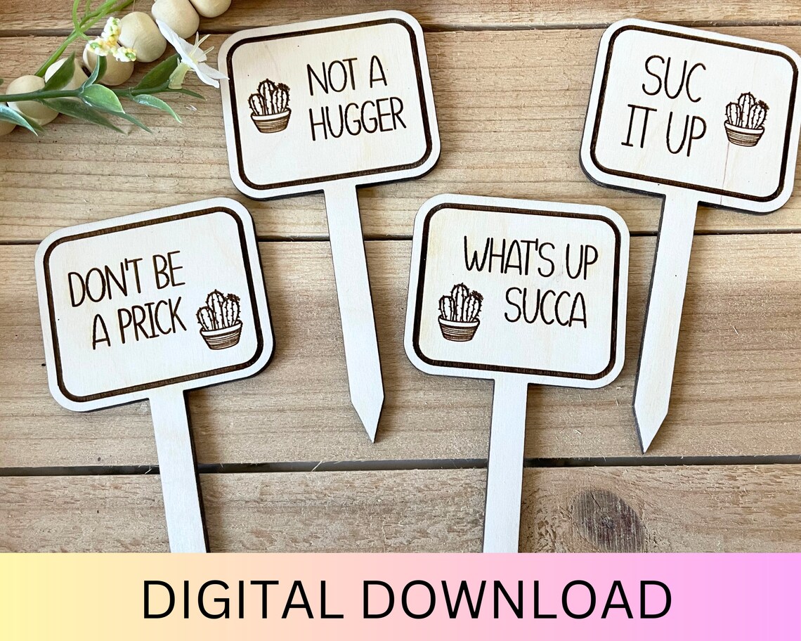 Set of 16 Punny Plant Stakes Svg/plant Stakes SVG Laser File/glowforge ...