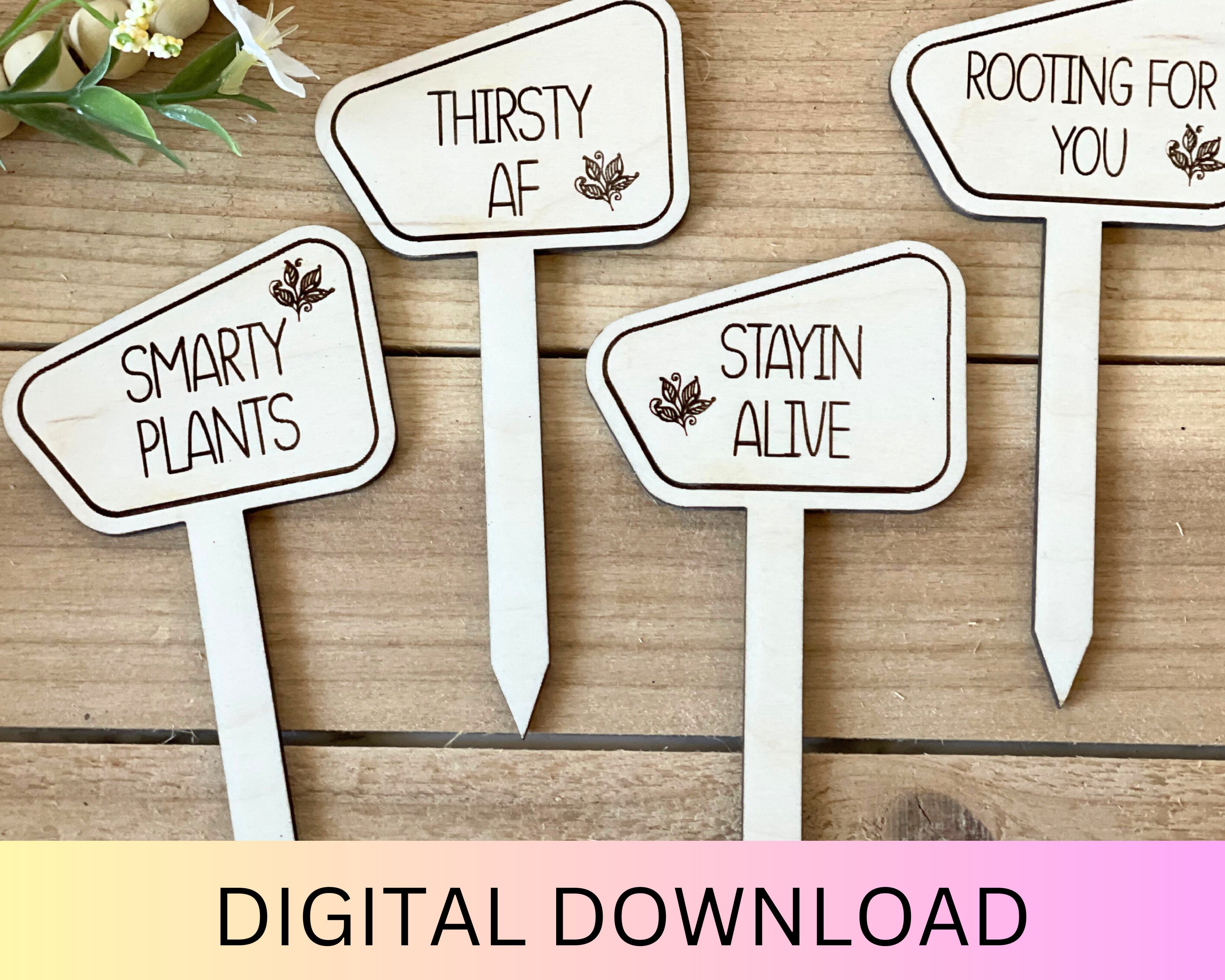 16 Plant Stakes SVG File Set for Laser Cutting, Glowforge Plant Marker ...
