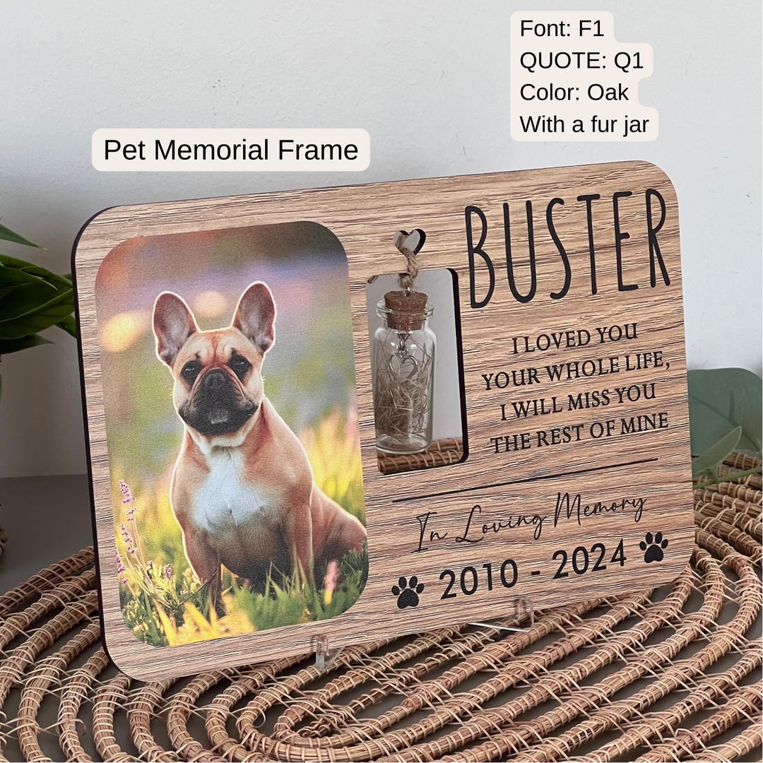 Pet Memorial Frame With Custom Photo, Name, and Dates - Optional Fur ...