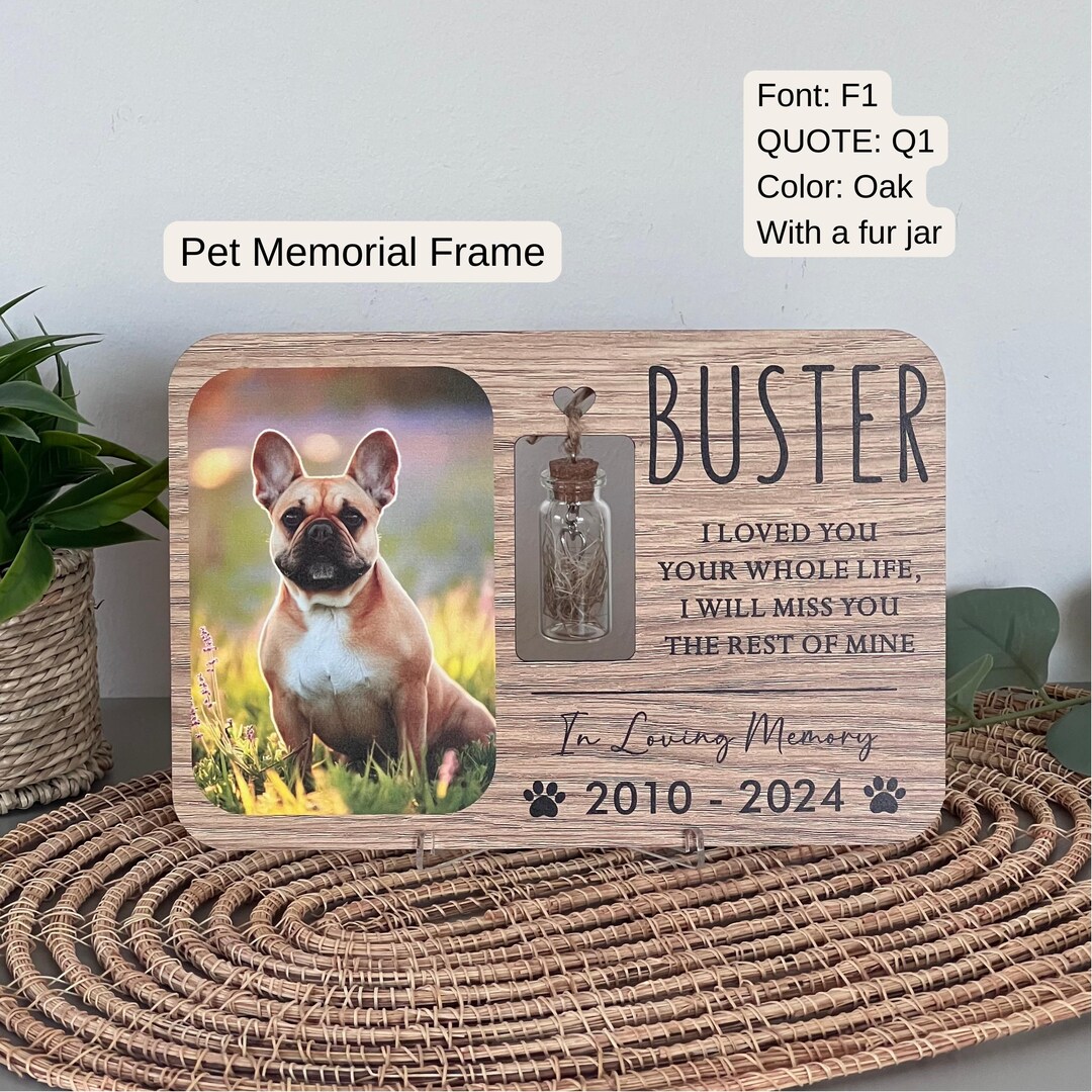 Pet Memorial Frame With Glass Fur Keepsake Vial - Personalized Pet ...