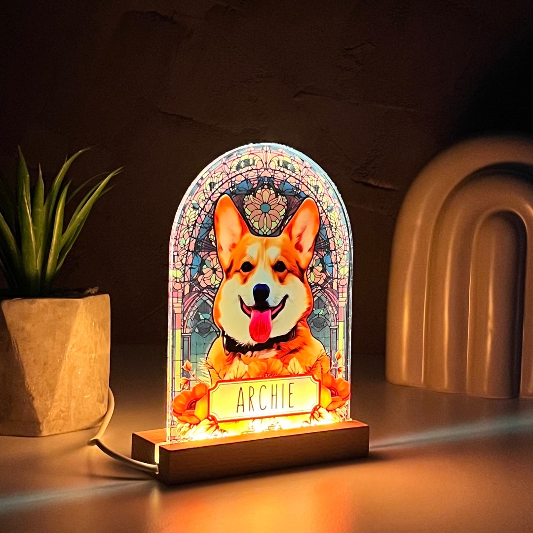 Pet Memorial Custom Acrylic Stained Glass Night Light, Personalized ...