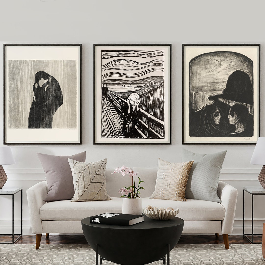 Moody Edvard Munch Prints, Set of 3, Printable Wall Art, Black and ...