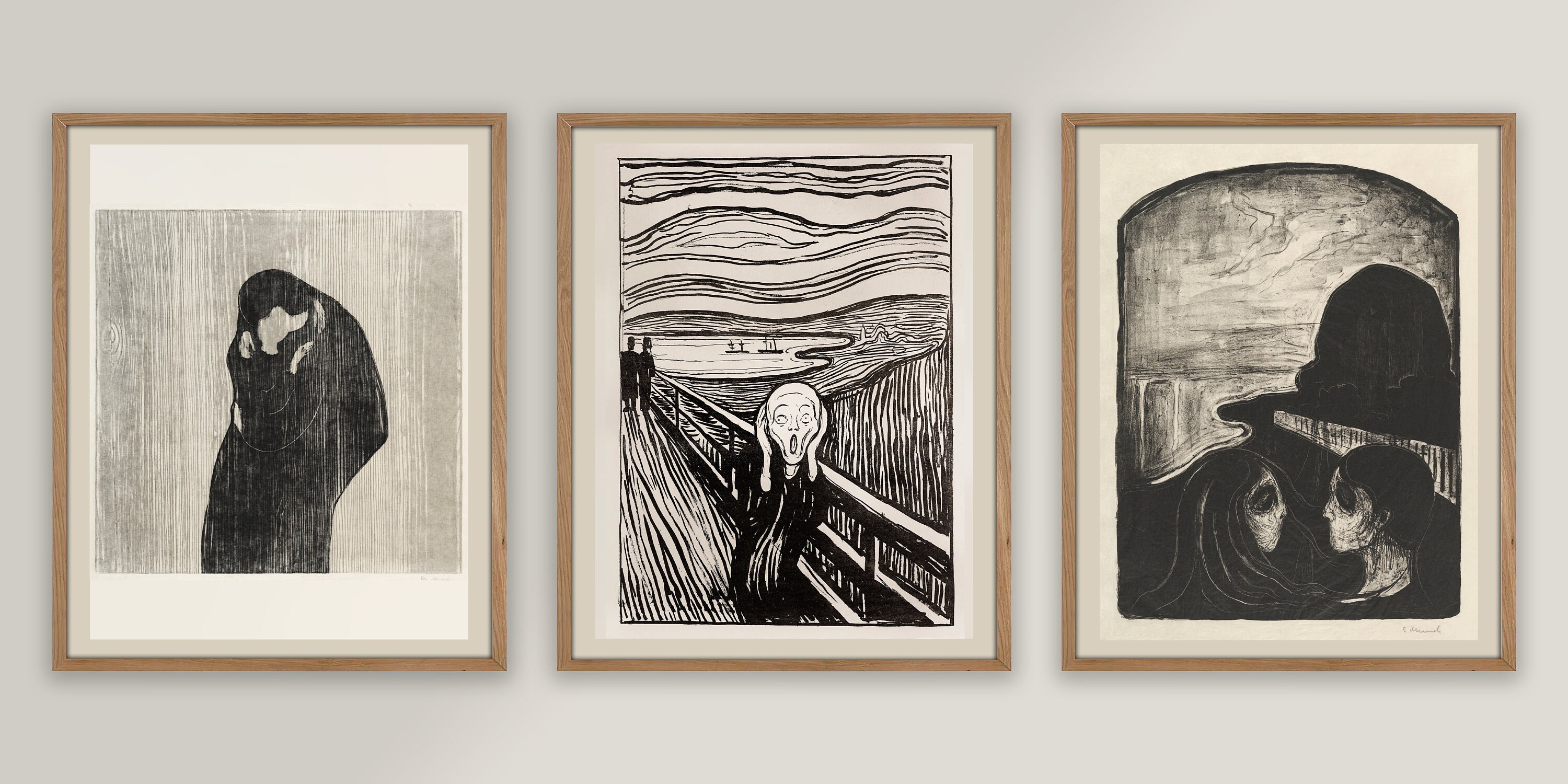 Moody Edvard Munch Prints, Set of 3, Printable Wall Art, Black and ...
