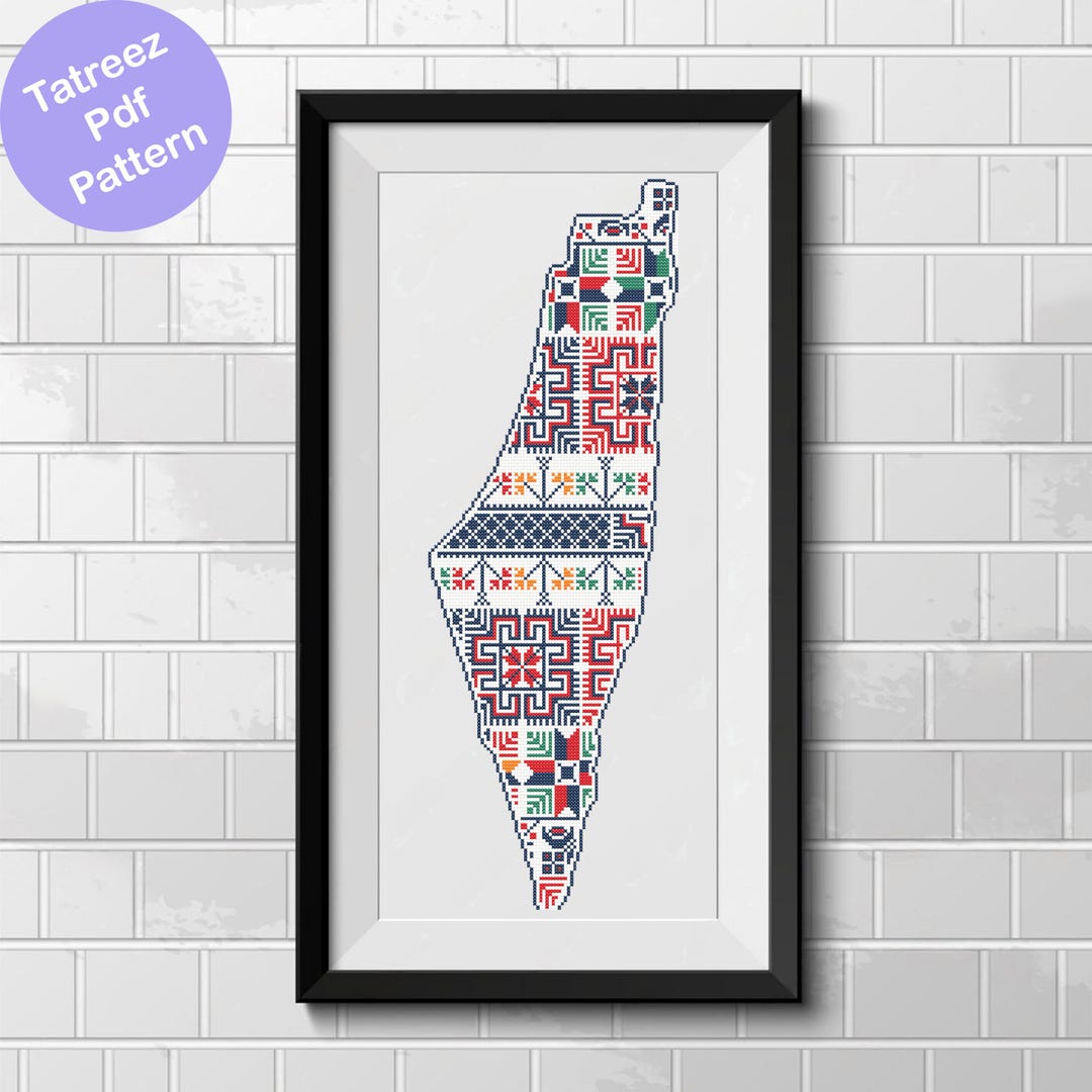 Palestine Map Al Aqsa Motif Tatreez Pattern Wall Decor,instant Download ...