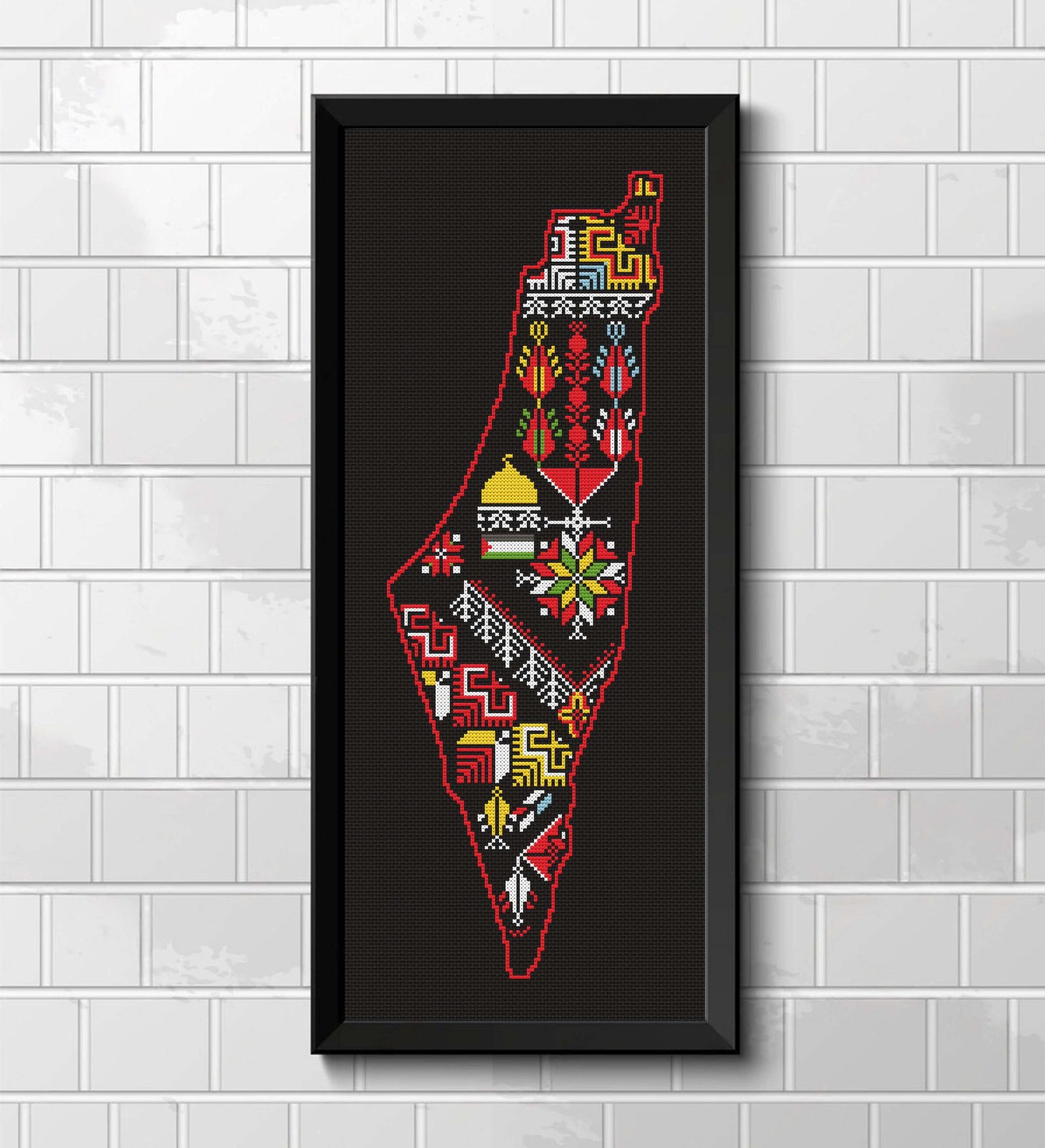 Palestine Map Al Aqsa Motif Tatreez Pattern Wall Decor,instant Download ...