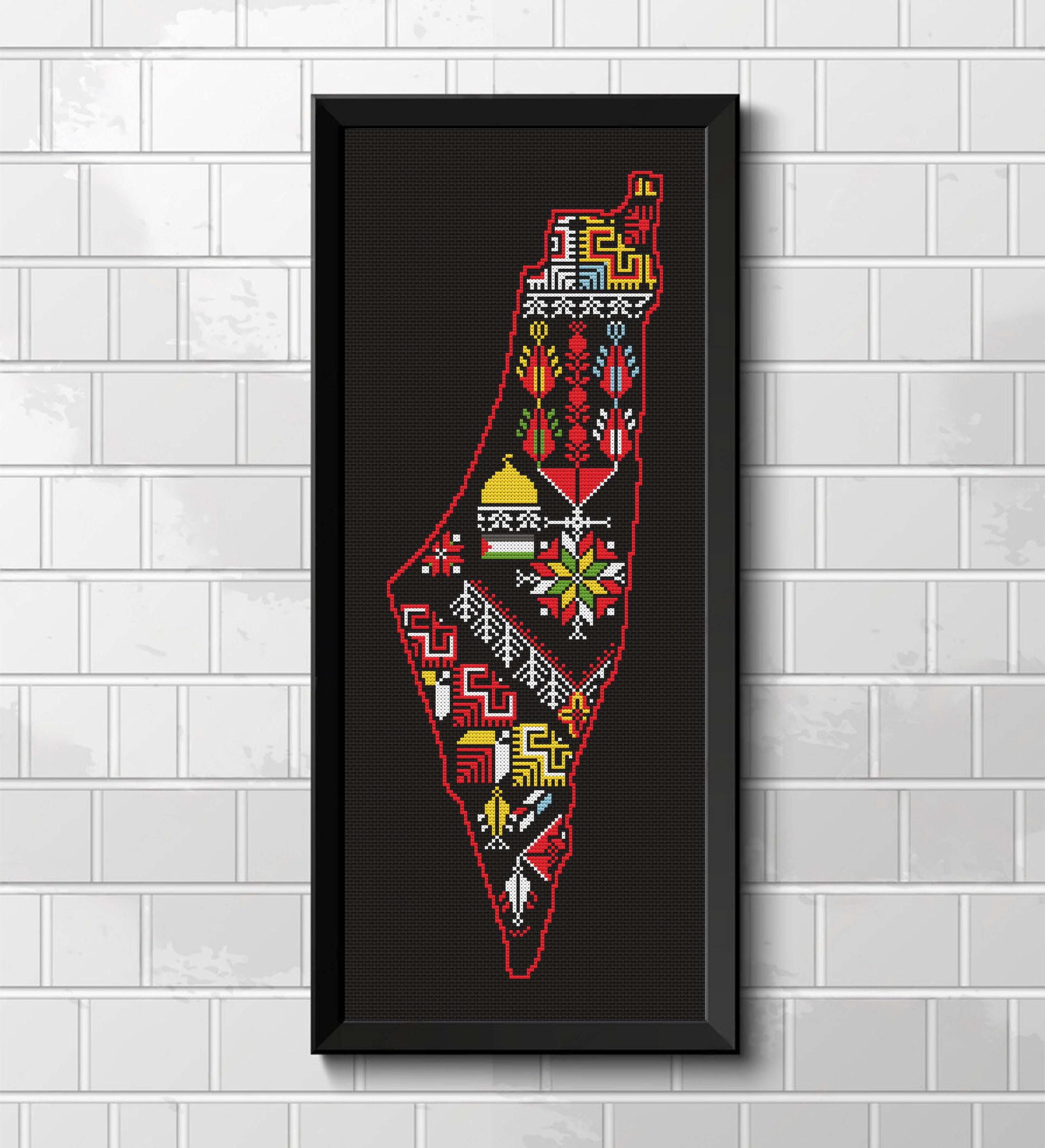 Palestine Map Al Aqsa Motif Tatreez Pattern Wall Decor,instant Download ...