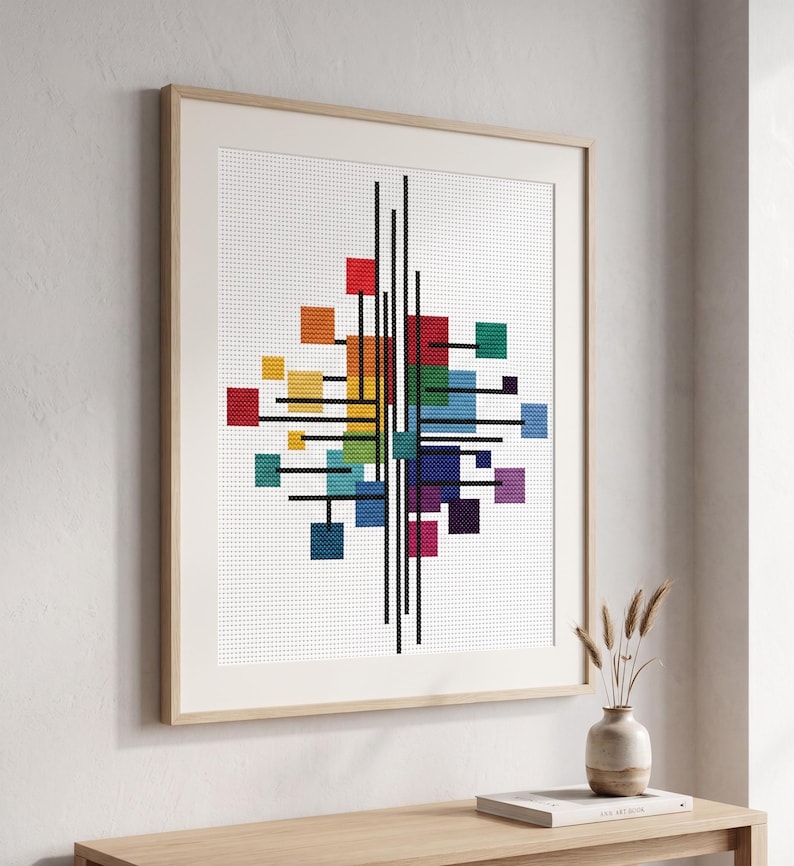 Modern Geometric Cross Stitch Pattern PDF, Abstract Bauhaus Embroidery ...