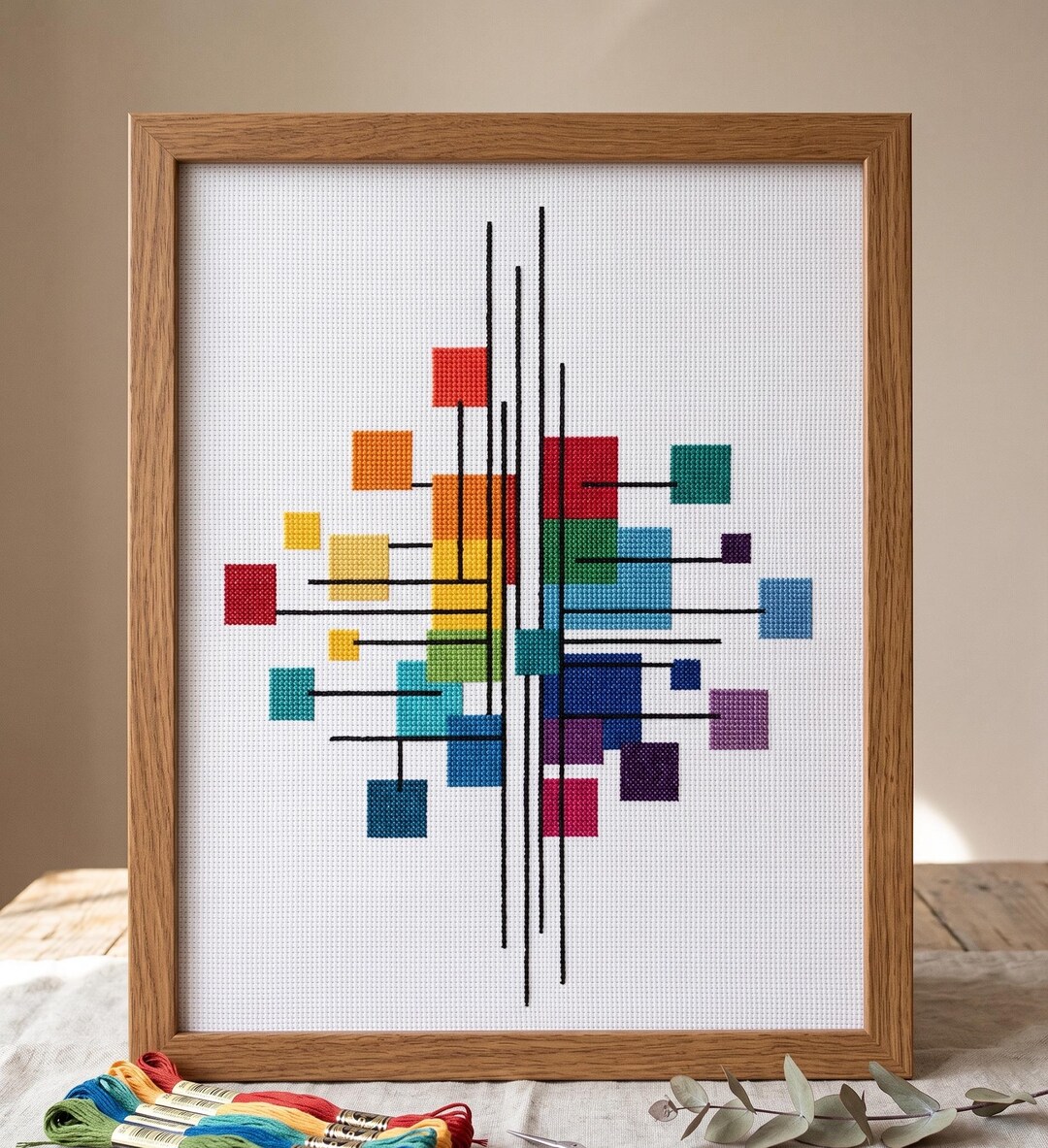Modern Geometric Cross Stitch Pattern PDF, Abstract Bauhaus Embroidery ...