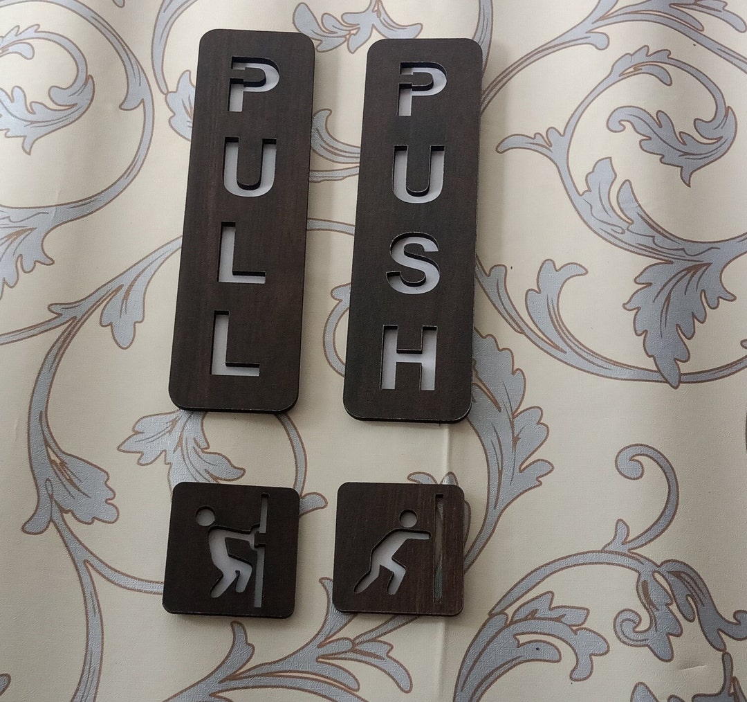 Push Pull Wooden Sign Stickers Self Adhesive Push & Pull Signage Board ...