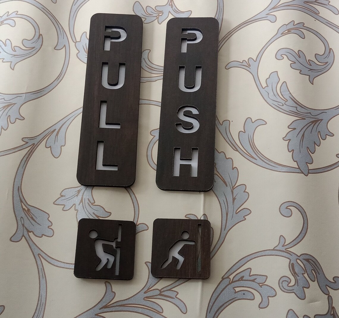 Push Pull Wooden Sign Stickers Self Adhesive Push & Pull Signage Board ...