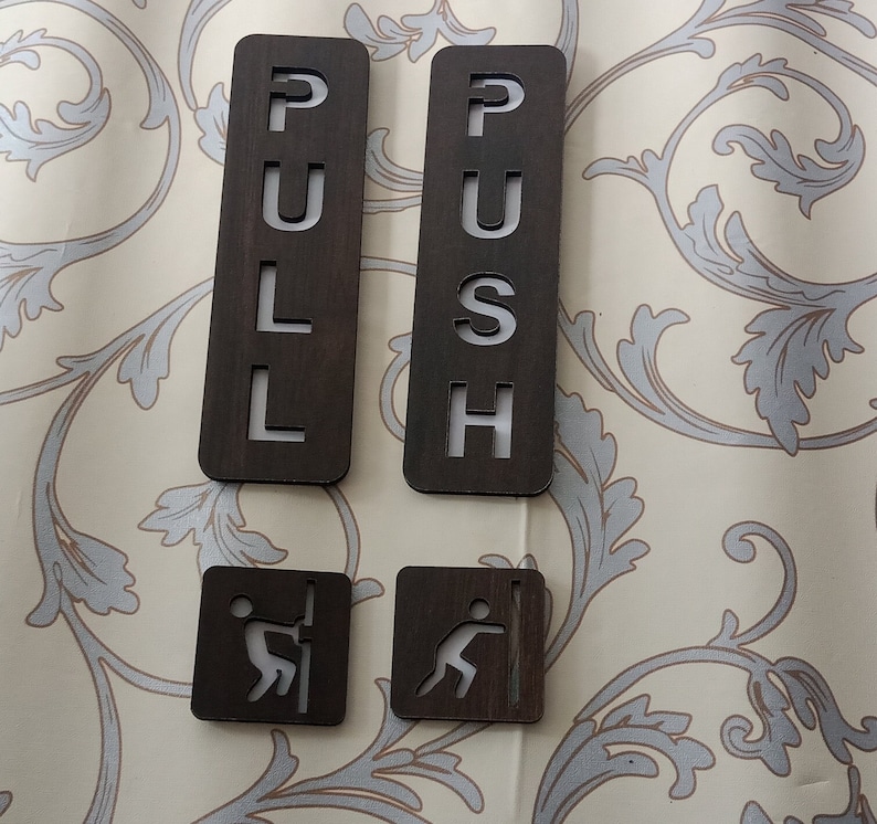 Push Pull Wooden Sign Stickers Self Adhesive Push & Pull Signage Board ...