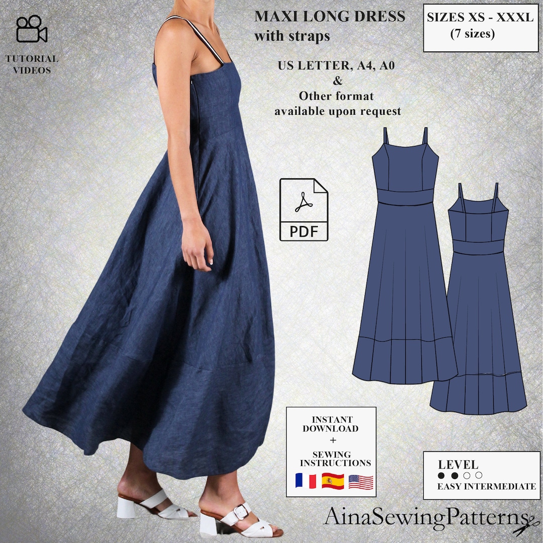 Summer Dress Sewing Pattern | PDF Digital Sewing Pattern | Long Dress ...