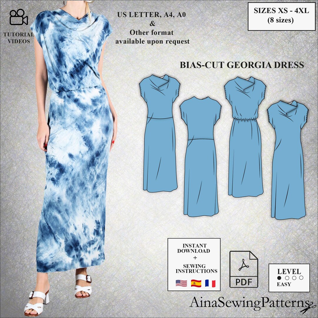 Bias Cut Dress Pattern | Long Dress Sewing Pattern | Evening Dress ...