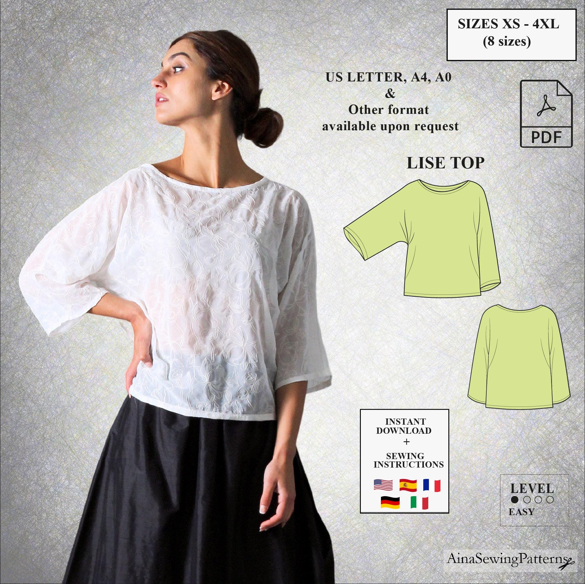 Top Sewing Pattern | Blouse Sewing Pattern | Japanese Sleeve Pattern ...
