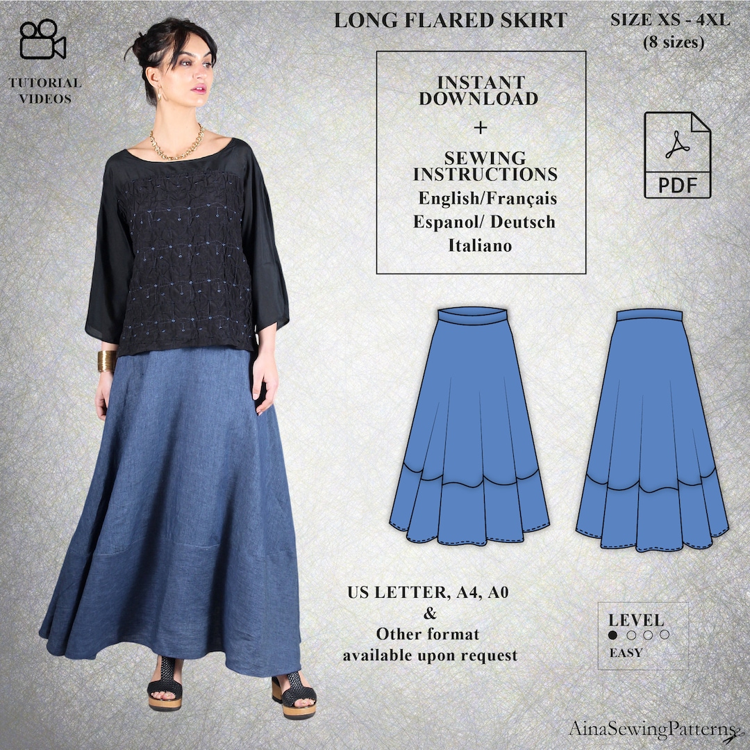 Women Skirt Pattern Easy Skirt Pattern Maxi Skirt Sewing Pattern Flared ...