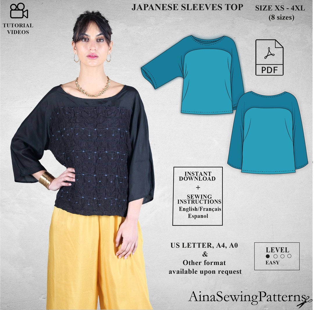 Top Sewing Pattern | Blouse Sewing Pattern | Japanese Sleeve Pattern ...
