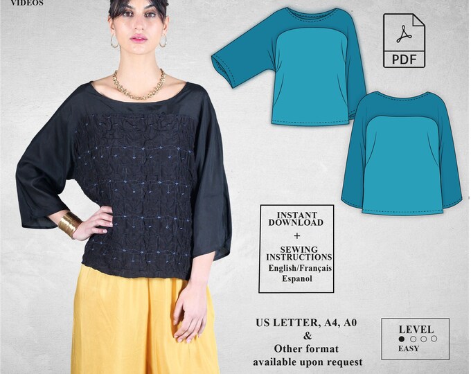 2639 - Blouse Sewing Pattern PDF - S-M-L-XL or Made to Measure Sewing ...