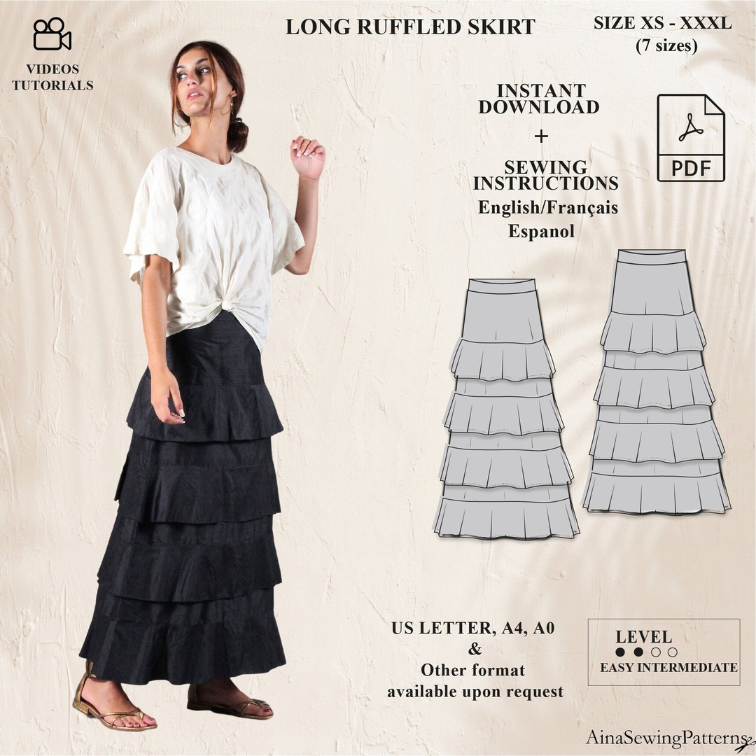 Ruffle Skirt Sewing Pattern Long Skirt Sewing Pattern Easy Skirt Sewing ...