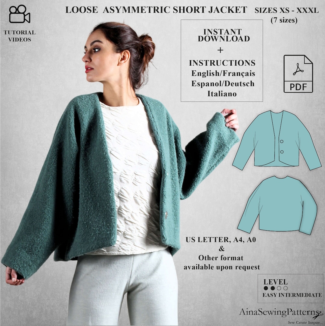 Women Jacket Pattern Winter Coat Pattern Short Coat Sewing Pattern ...